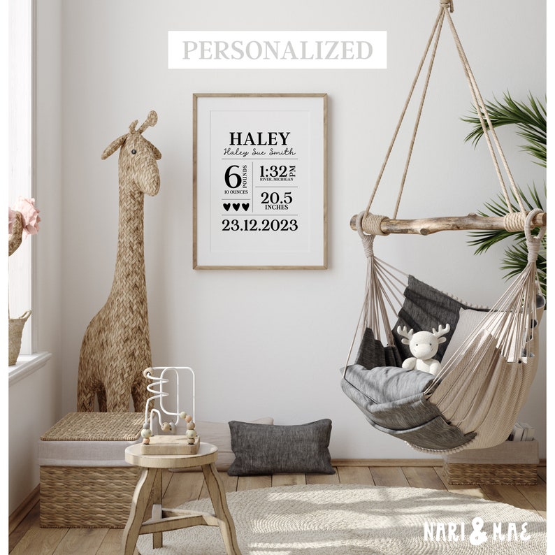 Minimalist Birth Stats Print, Birth Statistics Sign, Baby Birth ...