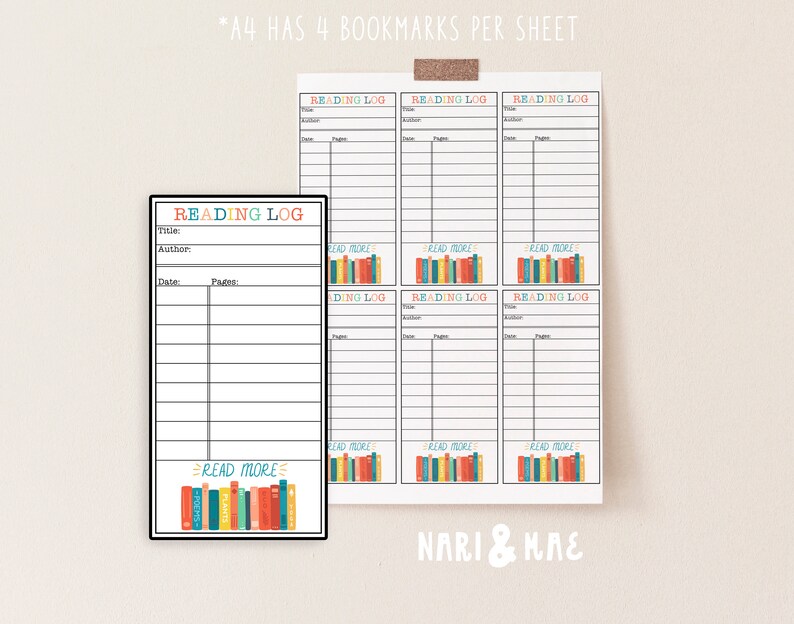 Library Card Style Kids Reading Log Bookmark, Kids Page Tracker ...
