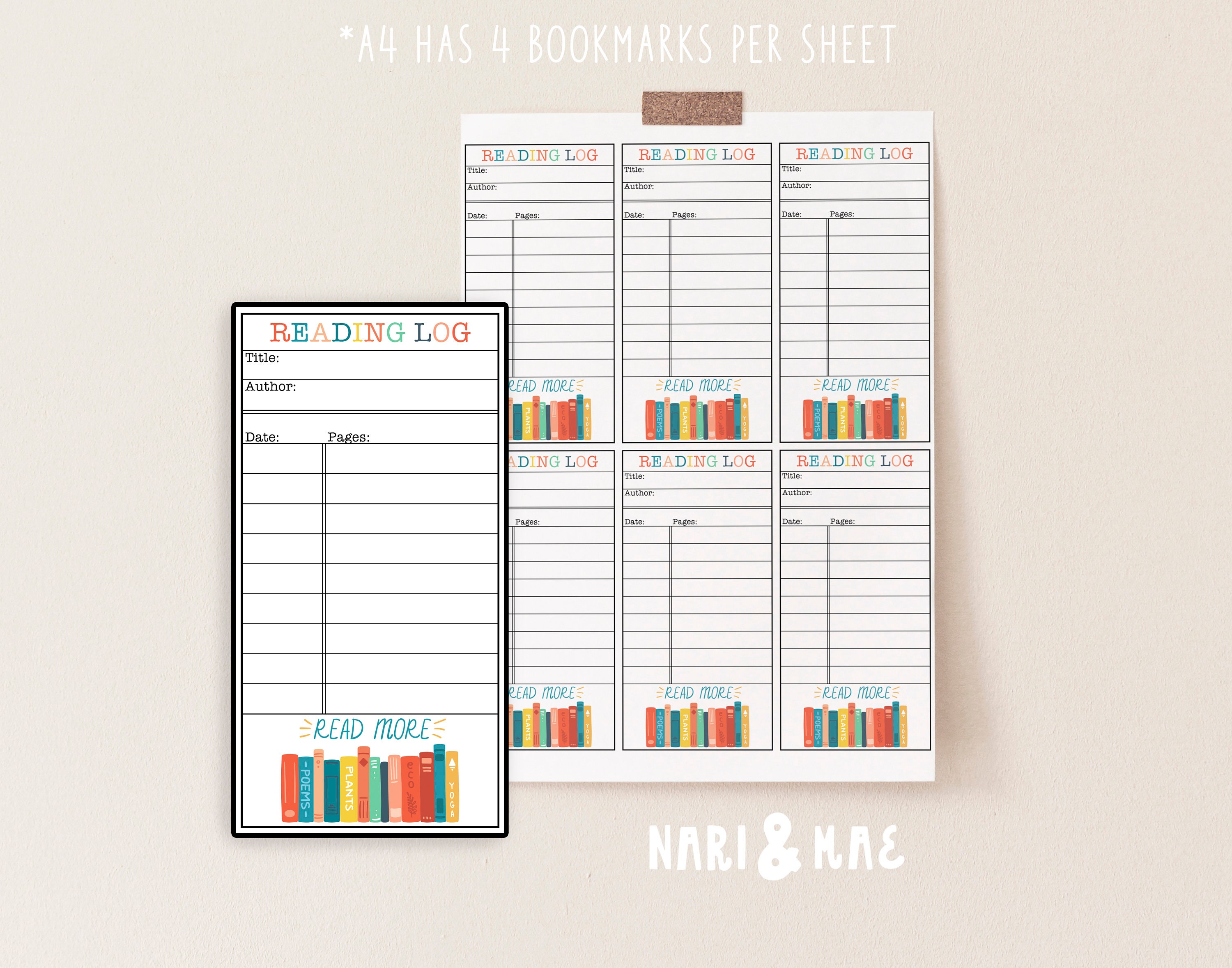 Library Card Style Kids Reading Log Bookmark, Kids Page Tracker ...