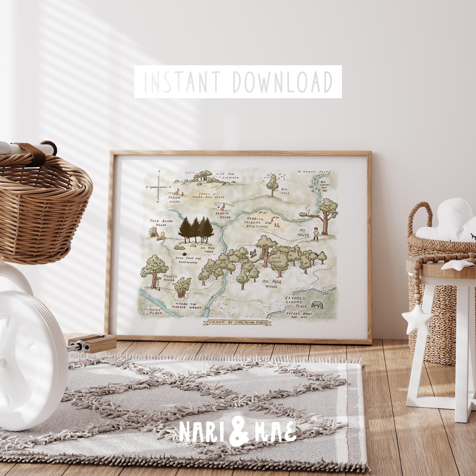 100 Acre Wood Map, Vintage Winnie the Pooh Nursery Wall Art, Nursery ...