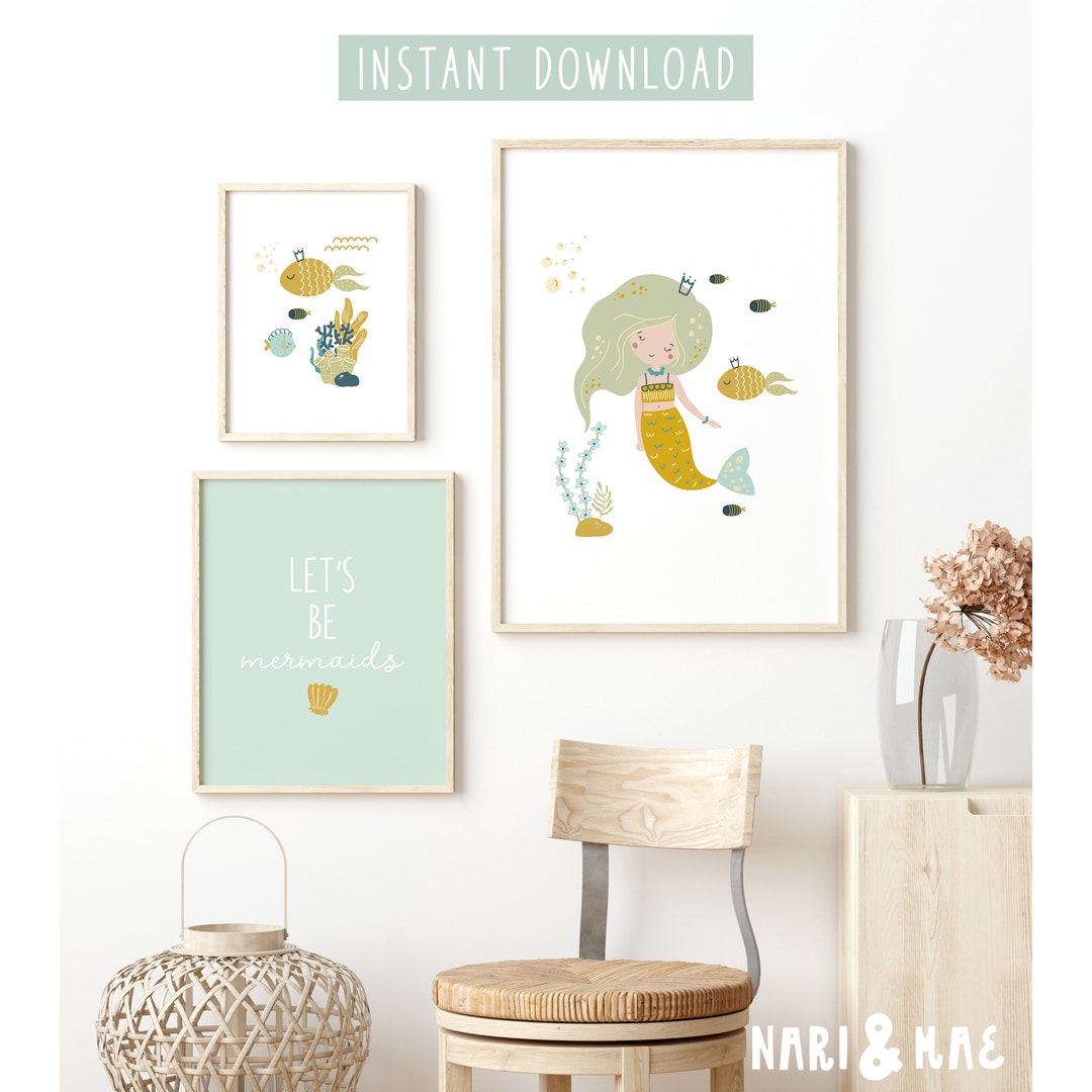 Mermaid Wall Decor Set, Let's Be Mermaids, Mermaid Wall Art, Mermaid ...