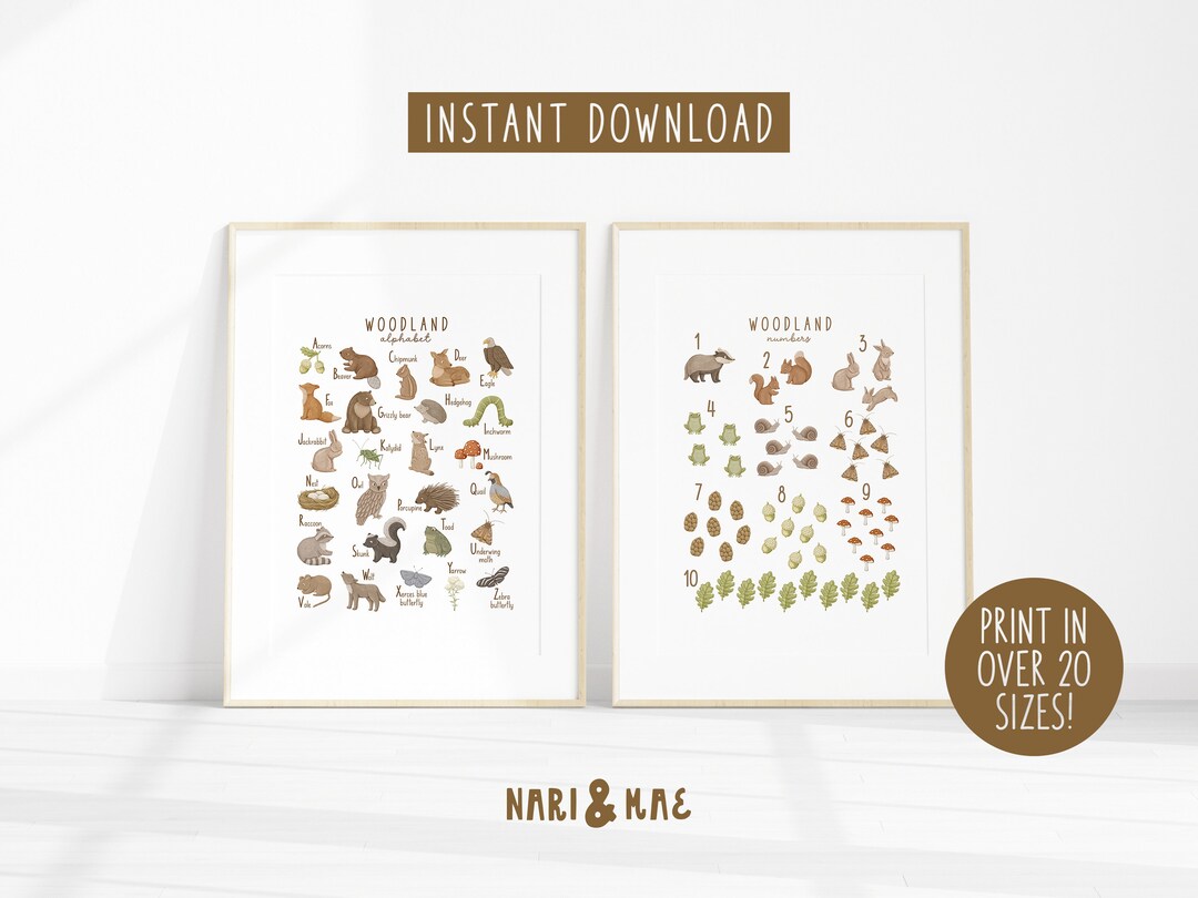 Woodland Alphabet Poster, Woodland Number Print, Woodland Abc's and 123 ...