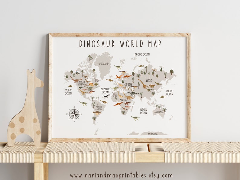 Dinosaur World Map Printable Dinosaur Wall Decor Dinosaur - Etsy Canada