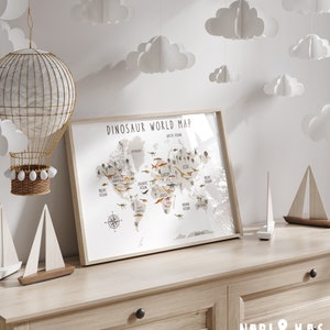 Dinosaur World Map Printable, Dinosaur Wall Decor Dinosaur Nursery ...