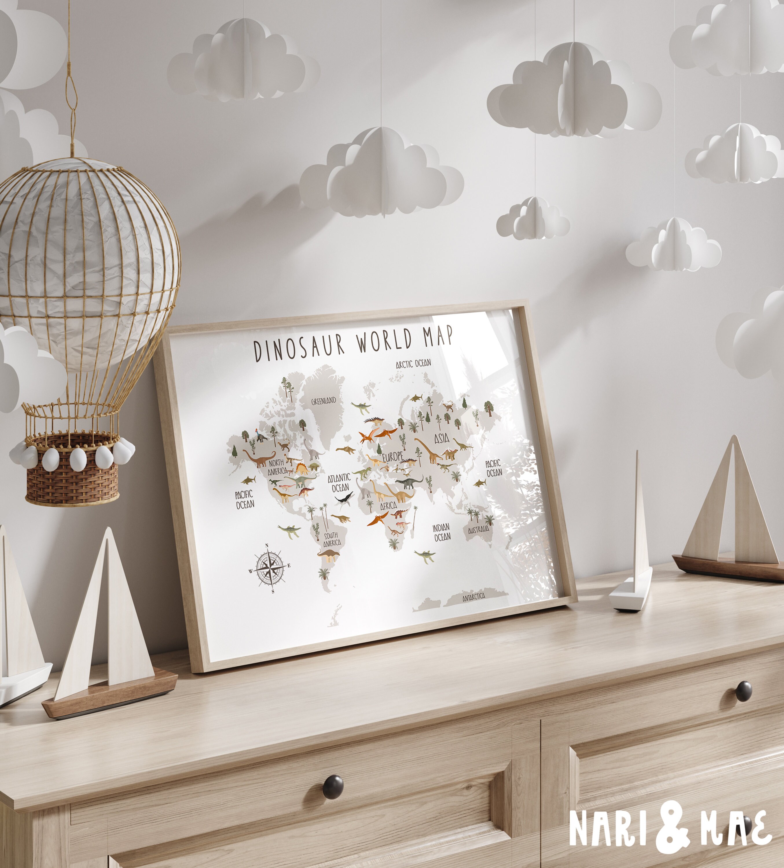 Dinosaur World Map Printable, Dinosaur Wall Decor Dinosaur Nursery ...