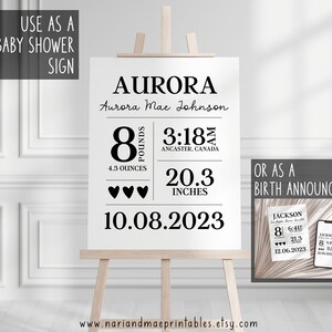 Minimalist Birth Stats Print, Birth Statistics Sign, Baby Birth ...