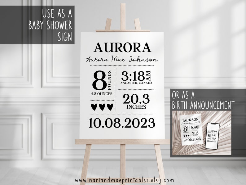Minimalist Birth Stats Print, Birth Statistics Sign, Baby Birth ...