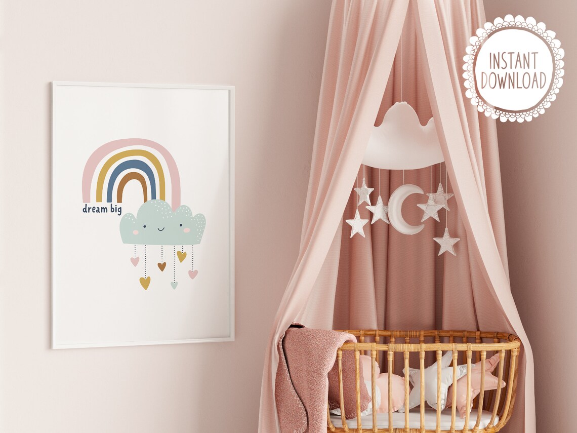 Dream Big Rainbow Nursery Print Decor Rainbow Wall Art Printable ...