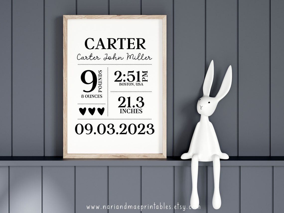 Minimalist Birth Stats Print, Birth Statistics Sign, Baby Birth ...