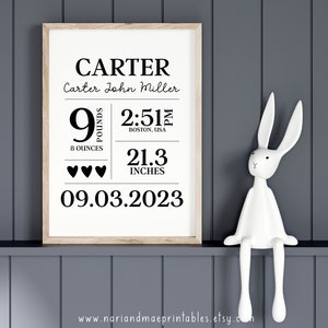 Minimalist Birth Stats Print, Birth Statistics Sign, Baby Birth ...