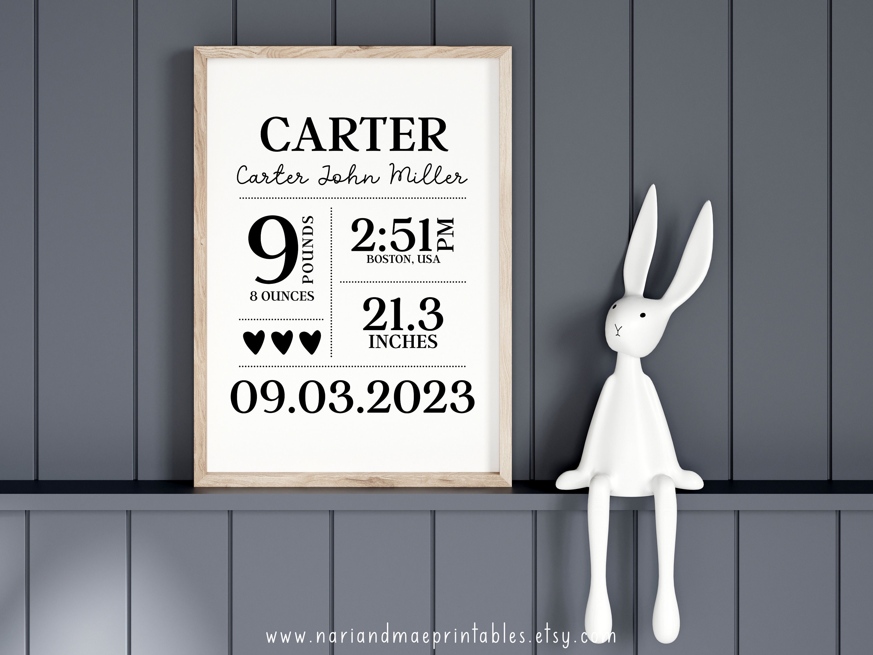 Minimalist Birth Stats Print, Birth Statistics Sign, Baby Birth ...