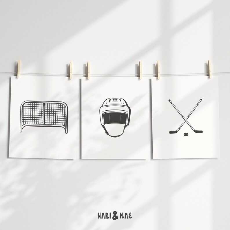 Set of Three Hockey Theme Nursery Wall Decor, Hockey Wall Art, Sports ...