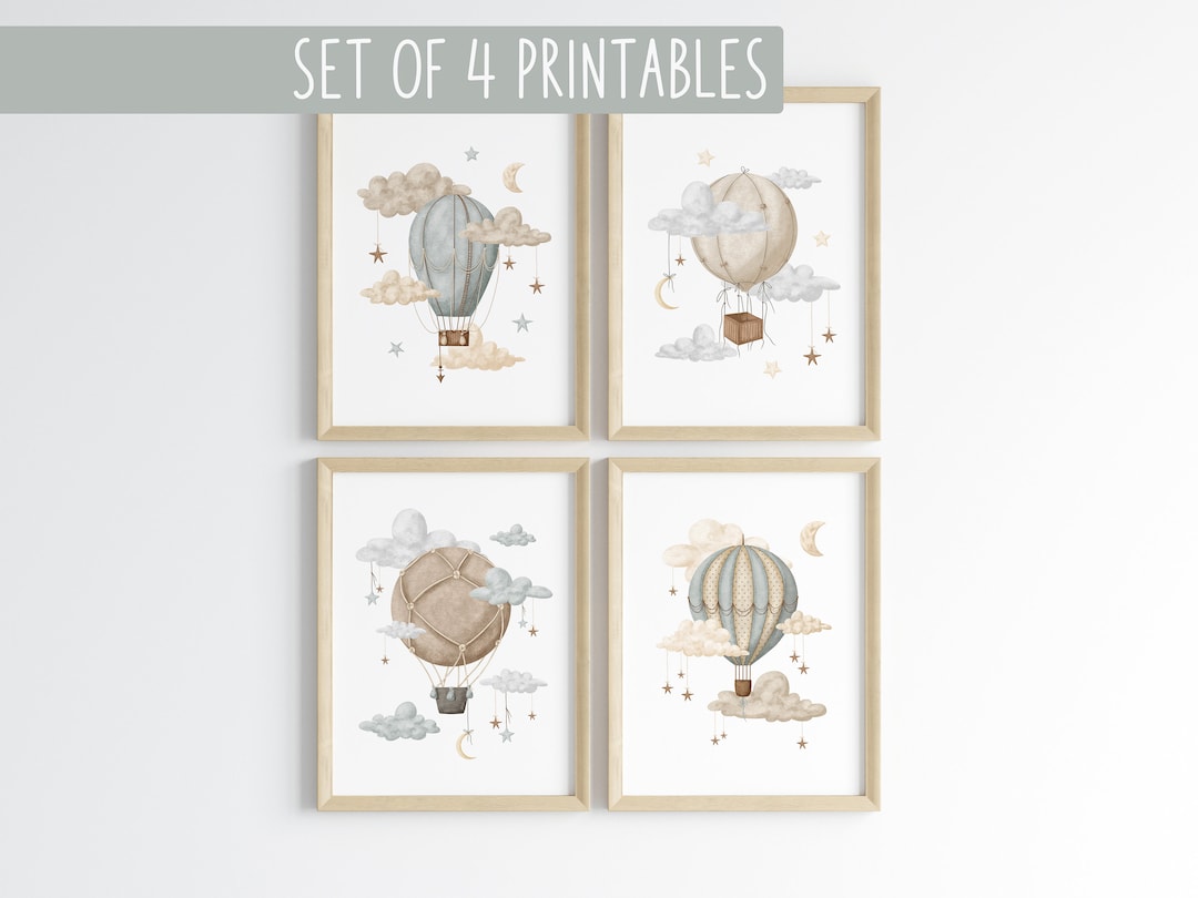 Hot Air Balloon Nursery Wall Art Set Nursery Decor Gender Neutral Print ...