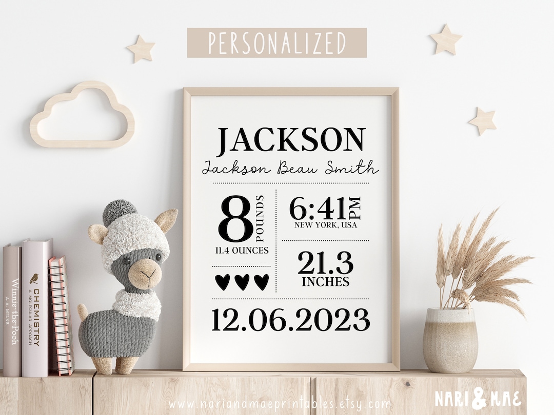 Minimalist Birth Stats Print, Birth Statistics Sign, Baby Birth ...