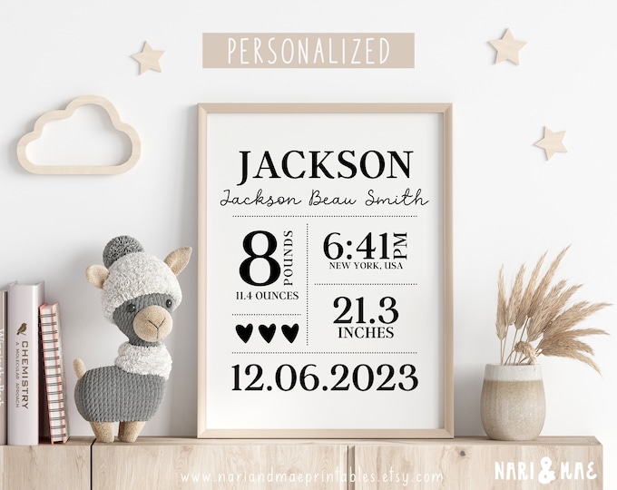 Minimalist Birth Stats Sign, Birth Statistics Print, Baby Birth ...