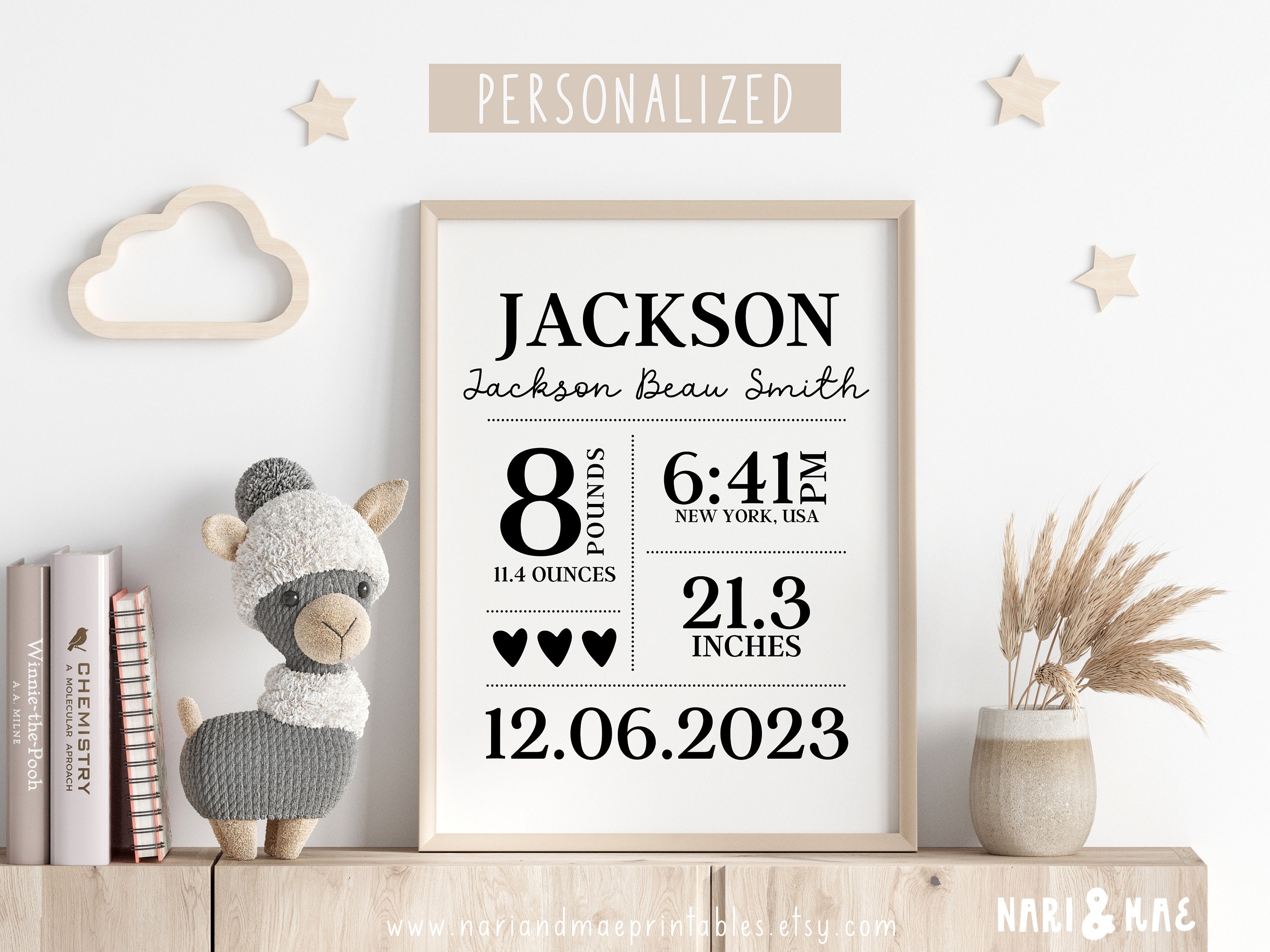 Minimalist Birth Stats Print, Birth Statistics Sign, Baby Birth ...