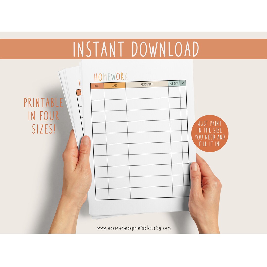 PRINTABLE Homework Log for Kids Homework Organizer - Etsy UK