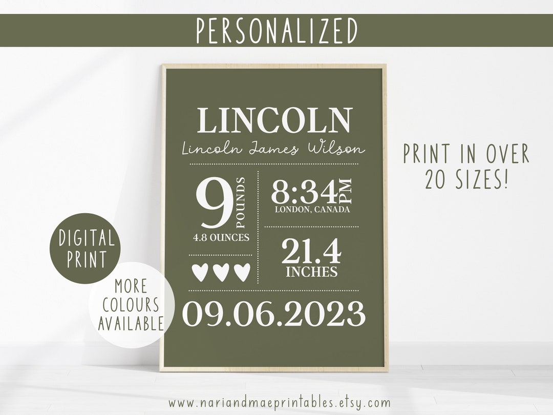 Minimalist Birth Stats Sign, Birth Statistics Print, Baby Birth ...