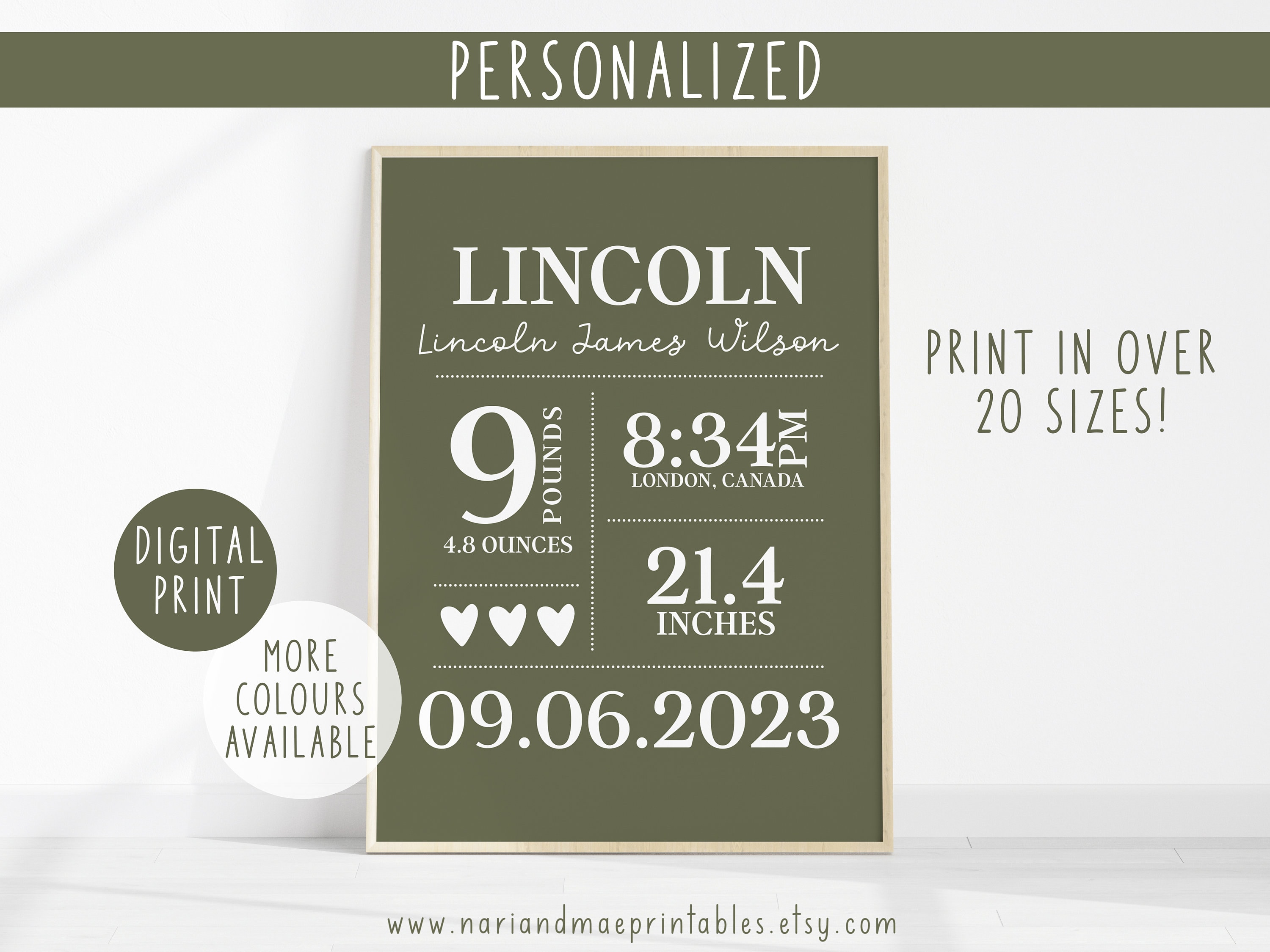 Minimalist Birth Stats Sign, Birth Statistics Print, Baby Birth ...