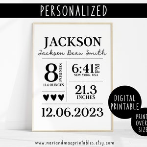 Minimalist Birth Stats Print, Birth Statistics Sign, Baby Birth ...