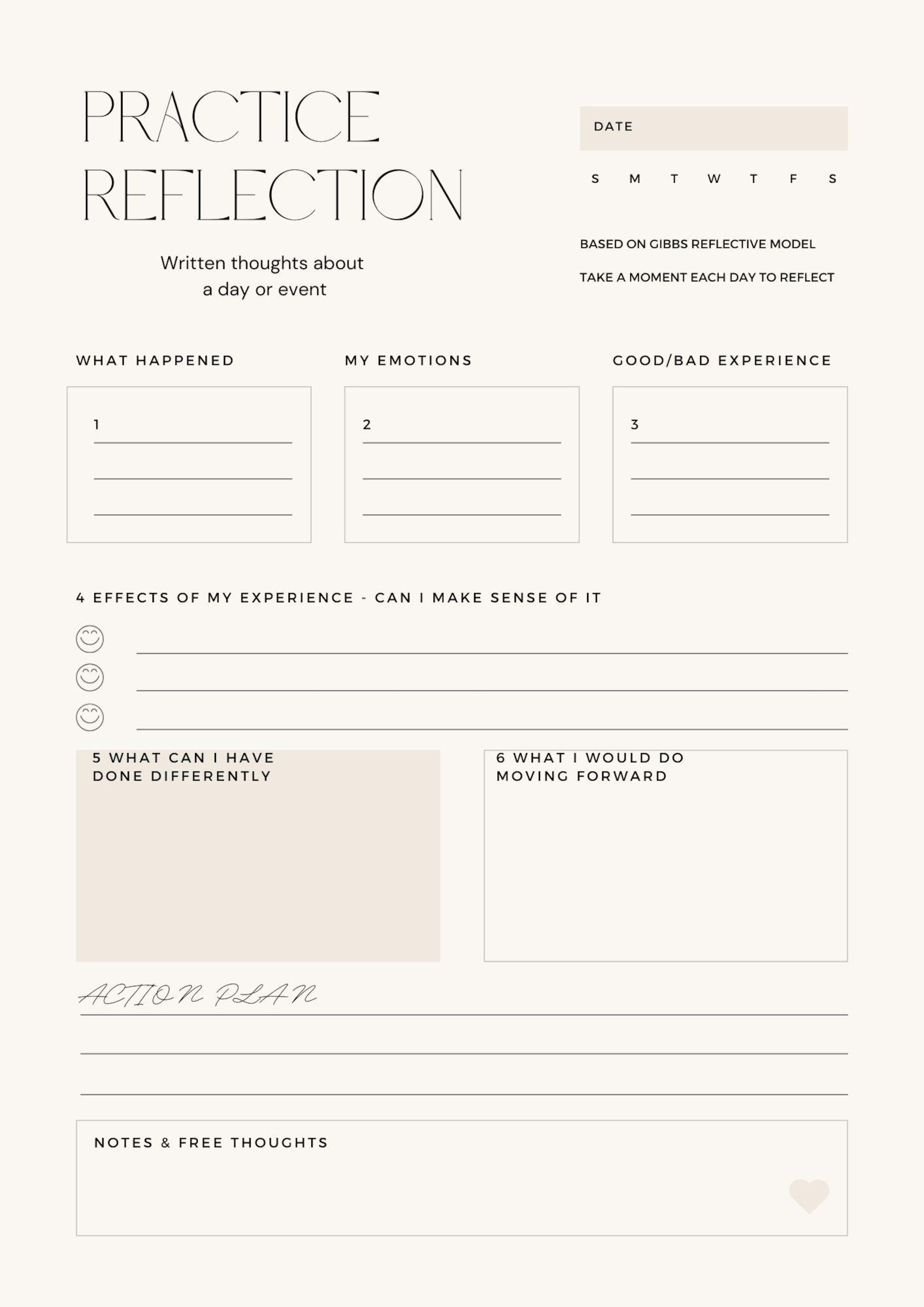 Daily Reflection Printable Self Reflection Practice Reflection ...