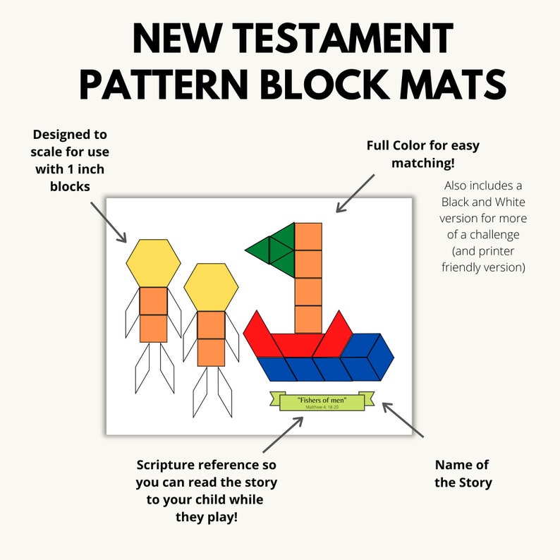 52 Bible Pattern Block Templates of New Testament Scripture Verses Come ...