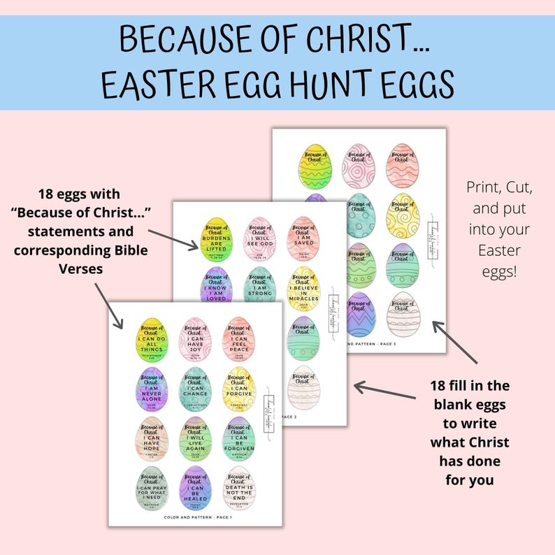 Because of Christ... Easter Egg Hunt Inserts, Jesus Christ Centered Easter Tradition With Bible ...