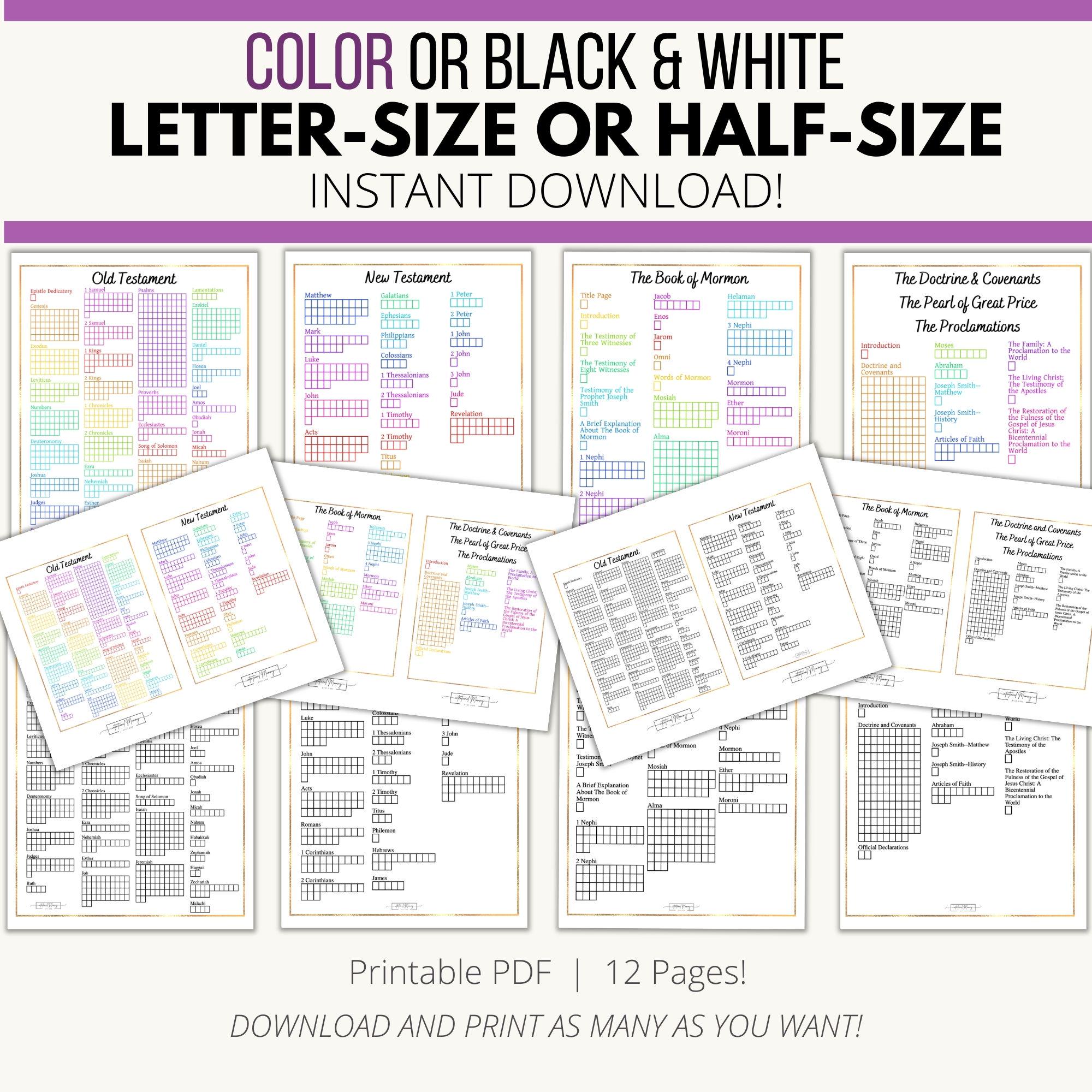 Scripture Reading Chart, Bible Reading Tracker, Includes Old Testament ...