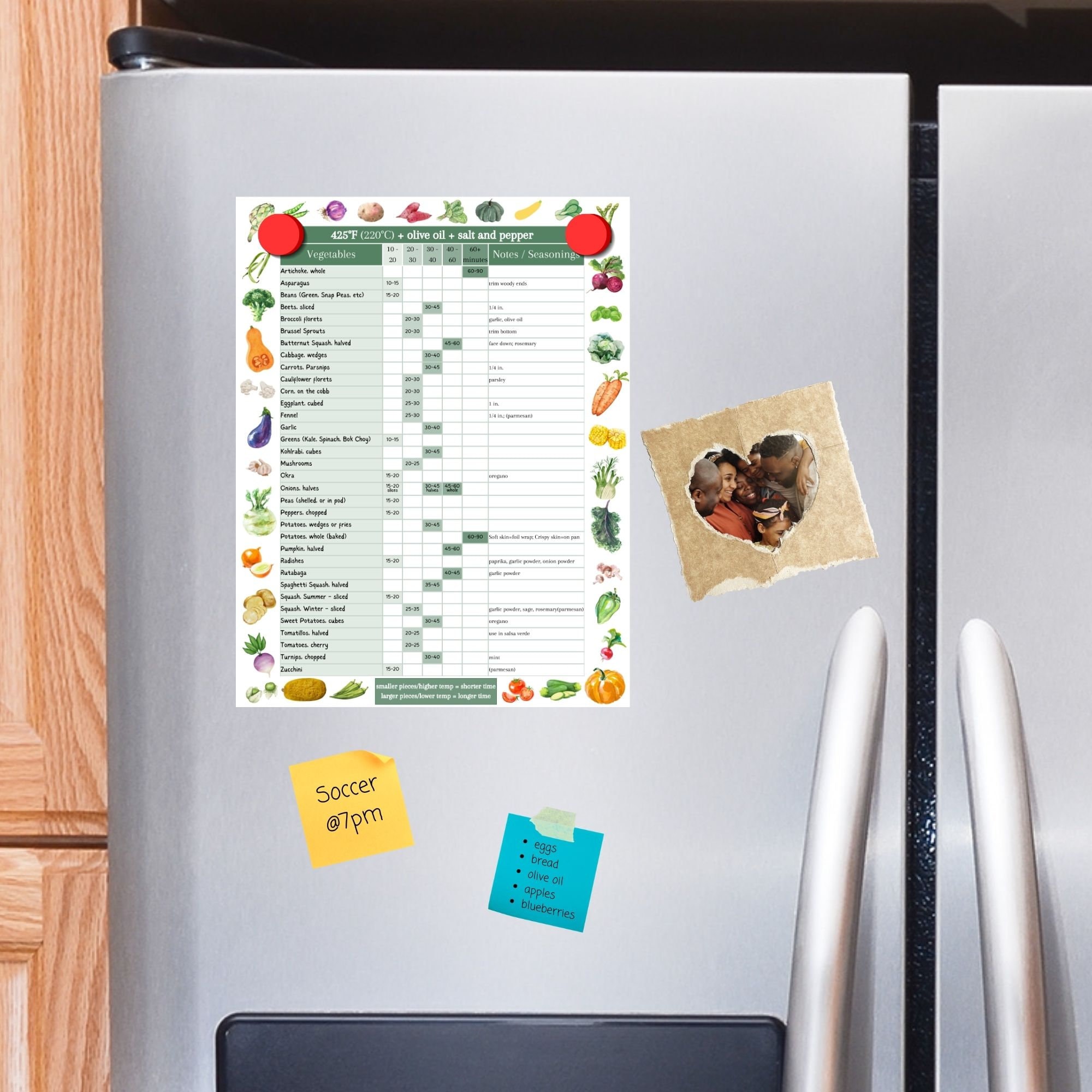 Oven Roasted Vegetable Reference Sheet, Kitchen Printable Cooking Guide ...