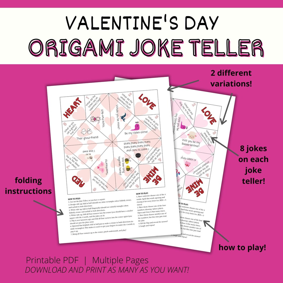 Valentine's Day Kids Joke Teller / Cootie Catcher / Fortune Teller ...