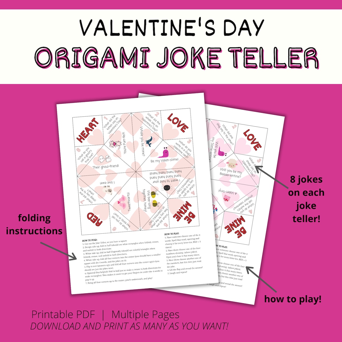 Valentine's Day Kids Joke Teller / Cootie Catcher / Fortune Teller ...