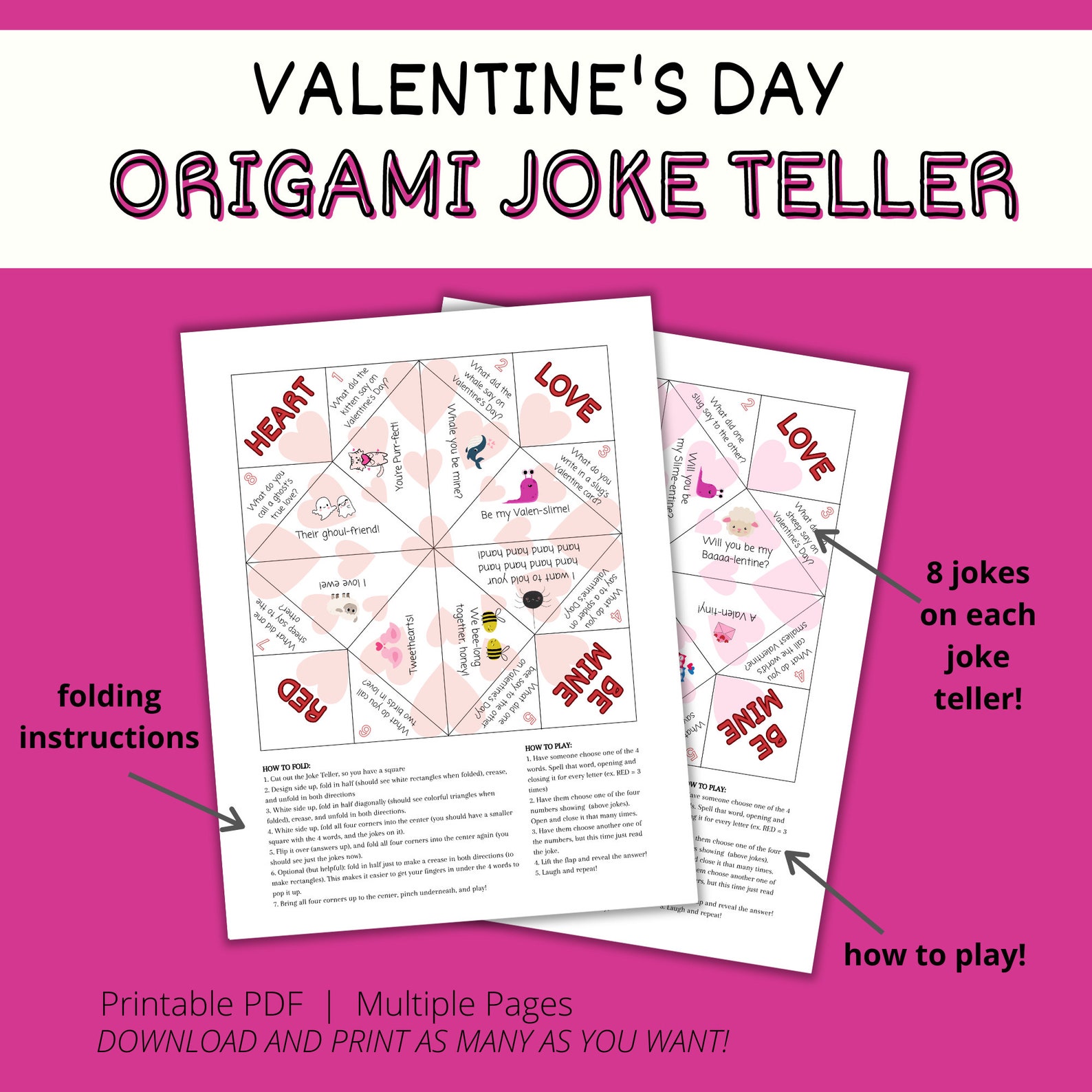 Valentine's Day Kids Joke Teller / Cootie Catcher / Fortune Teller ...