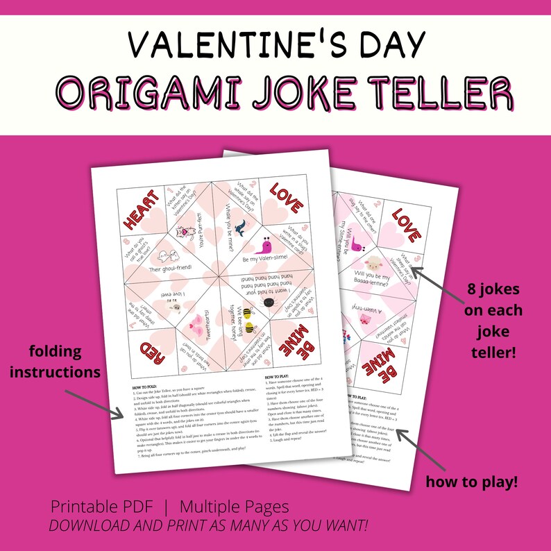 Valentine's Day Kids Joke Teller / Cootie Catcher / Fortune Teller ...