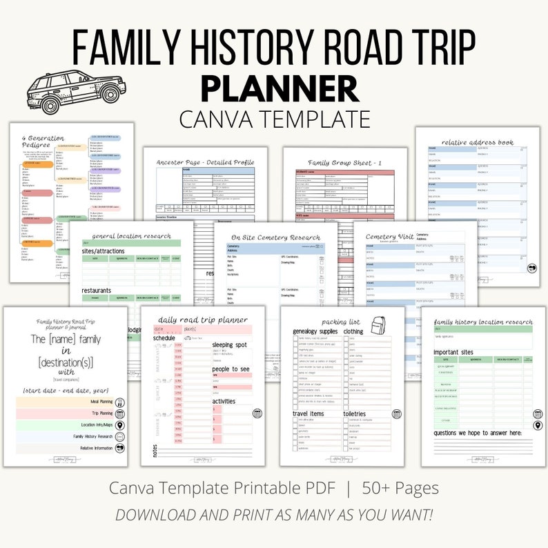 Genealogy Road Trip Planner Journal, Family History, Heritage Trip ...