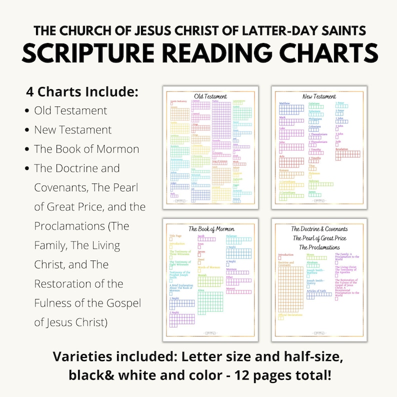 Scripture Reading Chart, Bible Reading Tracker, Includes Old Testament ...