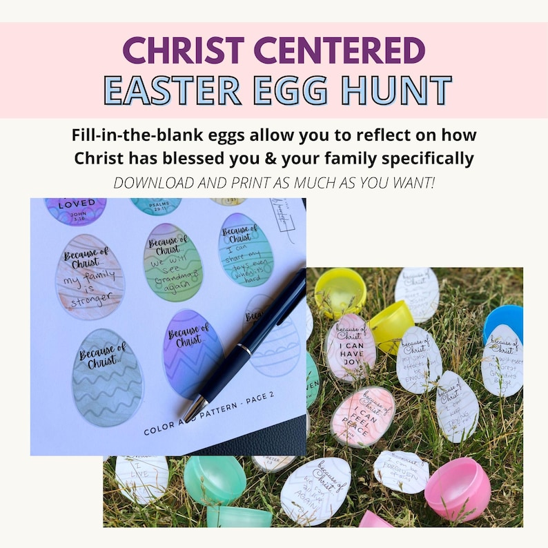 Because of Christ... Easter Egg Hunt Inserts, Jesus Christ Centered Easter Tradition With Bible ...