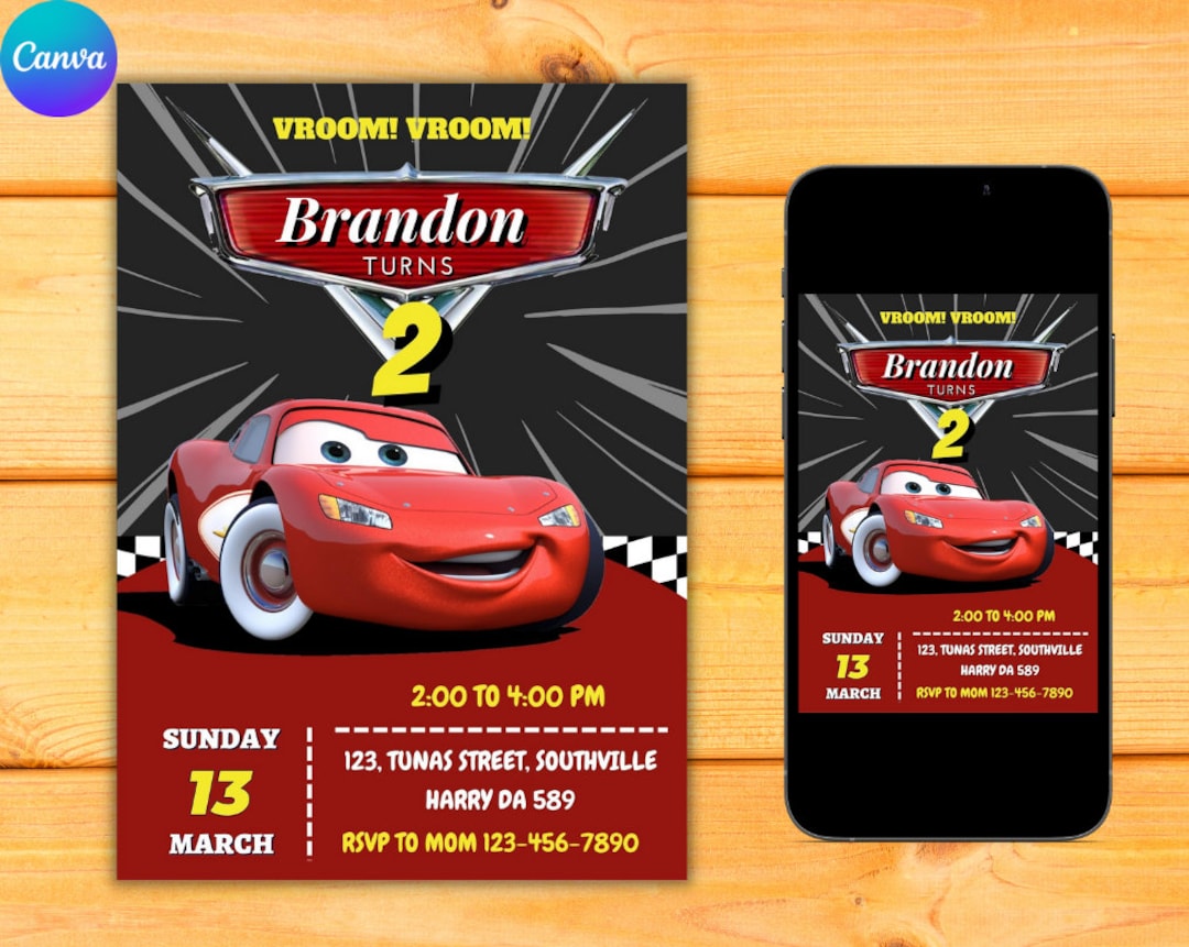 Cars Birthday Invitation Mcqueen Birthday Invite - Etsy