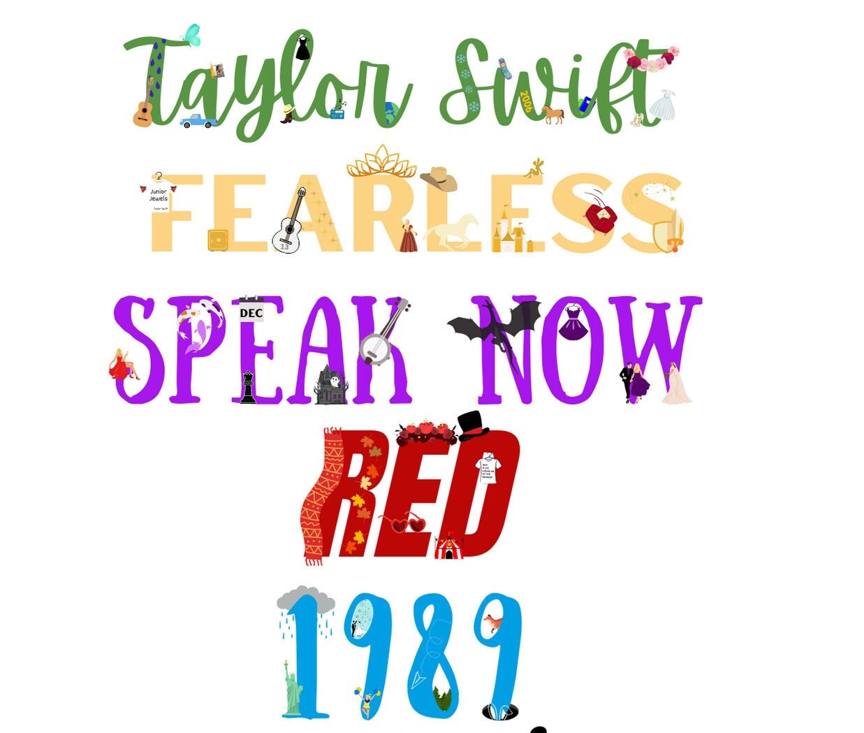 Taylor Swift Digital Download PNG Bundle Album Titles - Etsy
