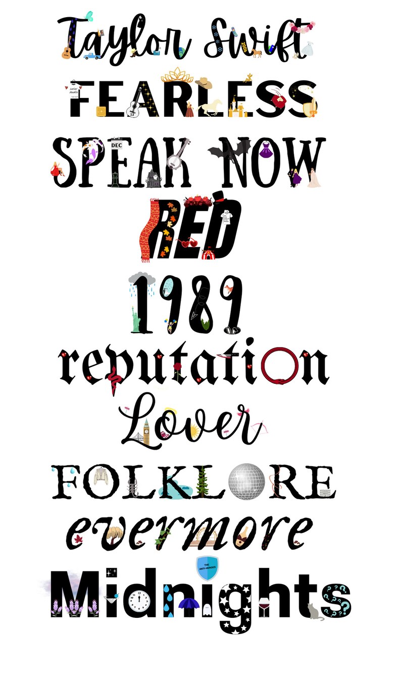 Taylor Swift Digital Download PNG Bundle Album Titles - Etsy