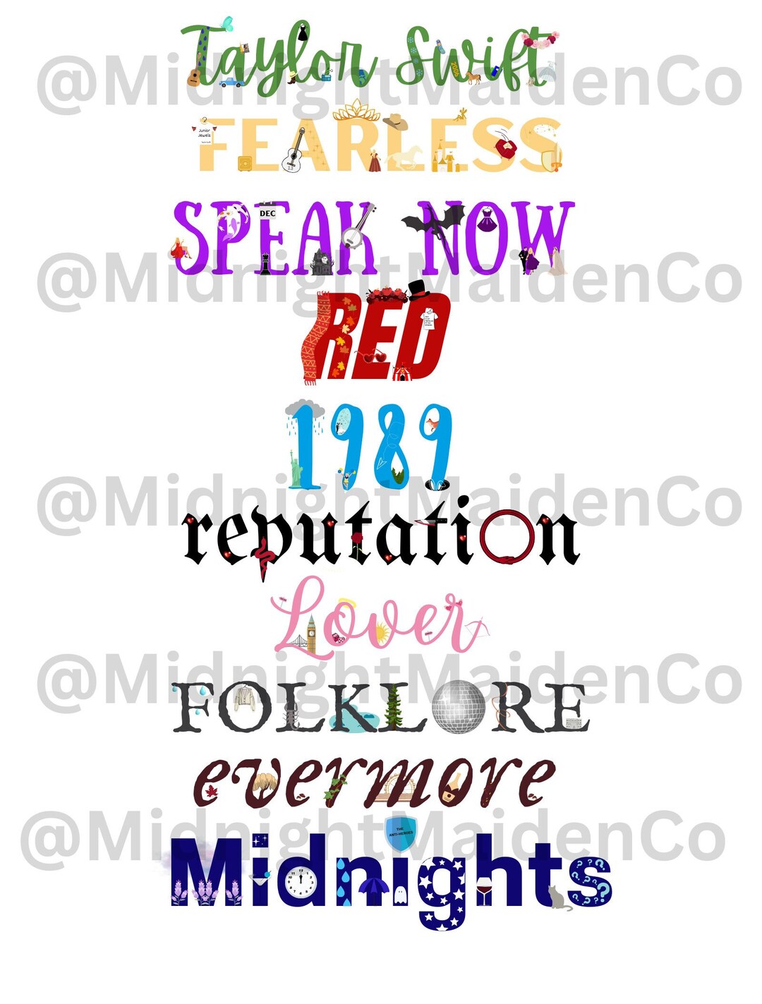 Taylor Swift Digital Download PNG Bundle Album Titles Taylors Version ...