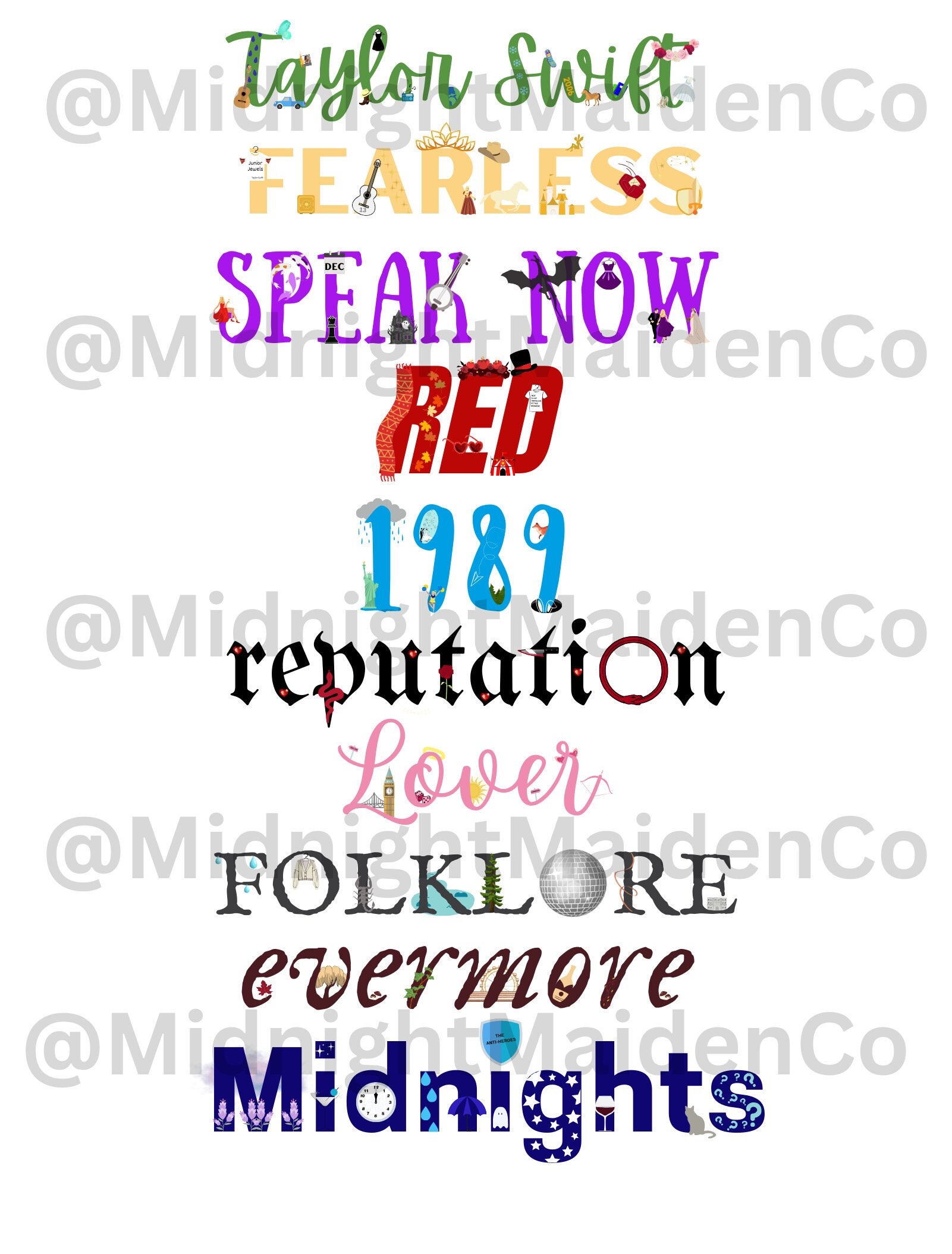 Taylor Swift Digital Download PNG Bundle Album Titles - Etsy