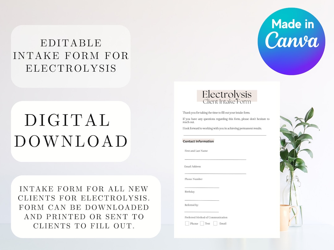 Minimalist Client Intake Form for Electrolysis Template - Etsy
