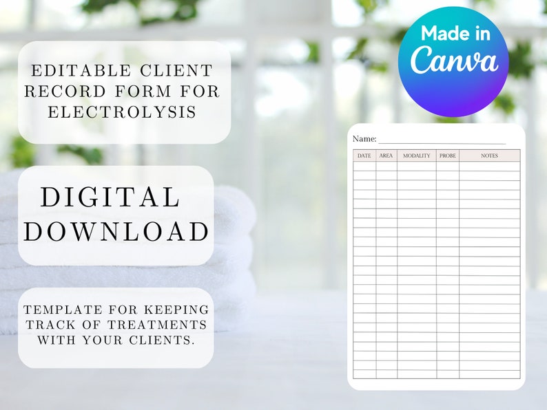 Client Record Form Electrolysis Template - Etsy