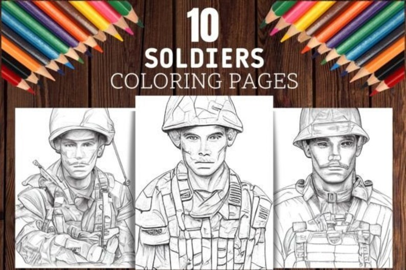 Soldiers Coloring Pages, Military Theme Grayscale Graphics, 10 Pages - Etsy