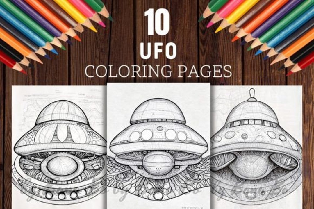 UFO Coloring Pages for Adults, UAP Grayscale Graphics , 10 Pages - Etsy