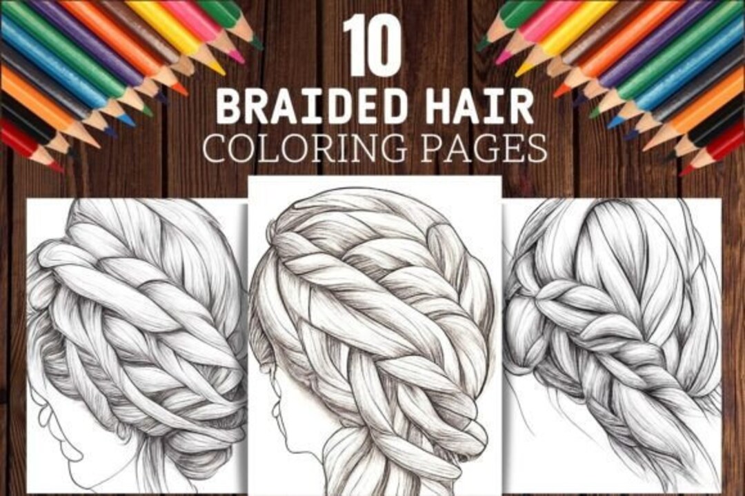 Braided Hair Coloring Pages, Beautiful Braids Grayscale Graphics, 10 Pages - Etsy