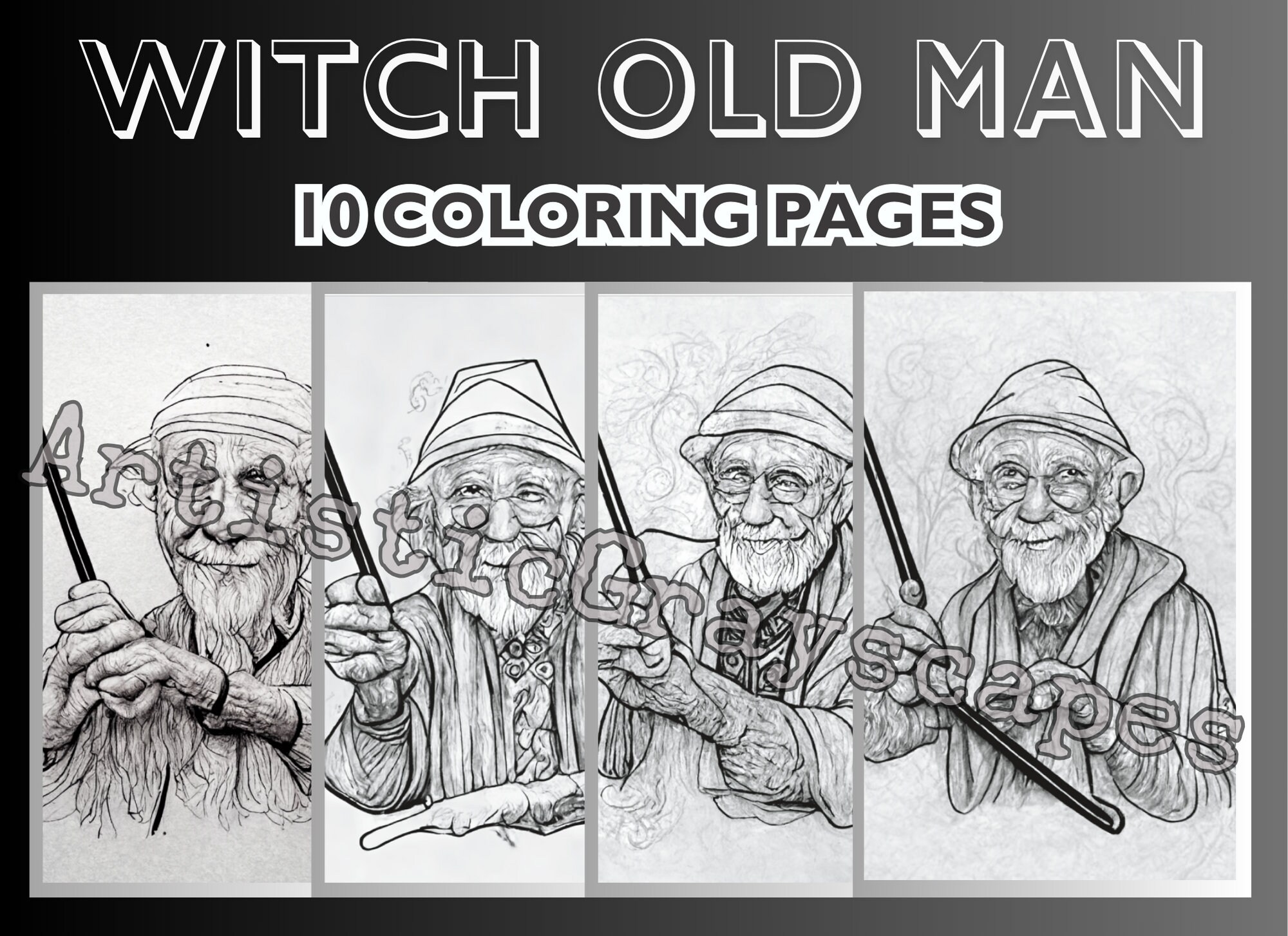 10 Wizard Coloring Pages - Trick or Treat Coloring Page Book - Adults ...