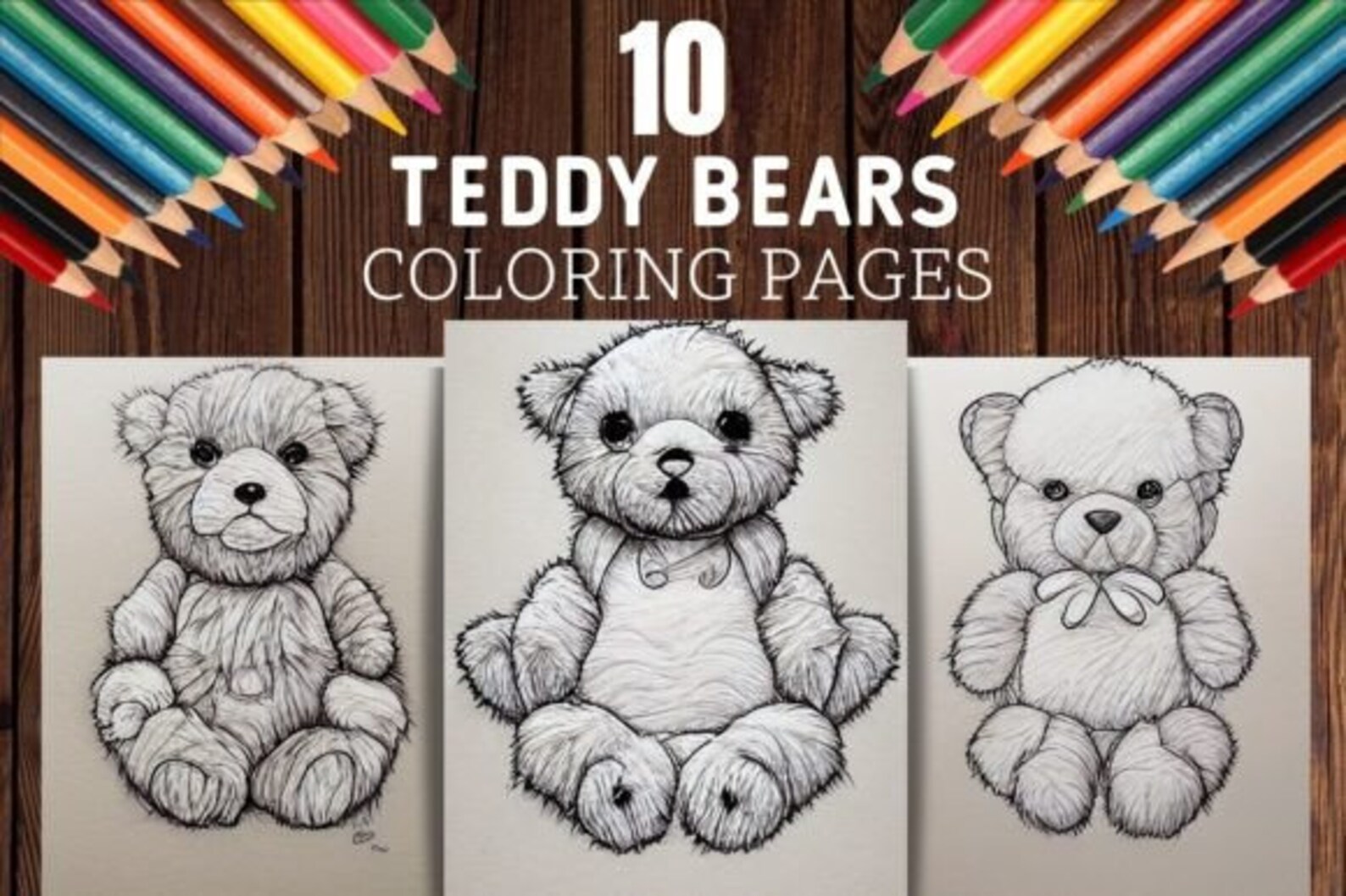 Cute Teddy Bears Coloring Pages, Grayscale Graphics 10 Pages - Etsy