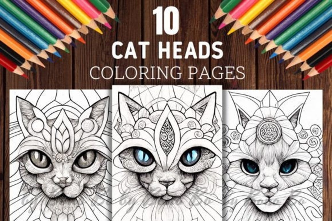Cute Cat Coloring Pages, Unique Grayscale Graphics, 10 Pages - Etsy