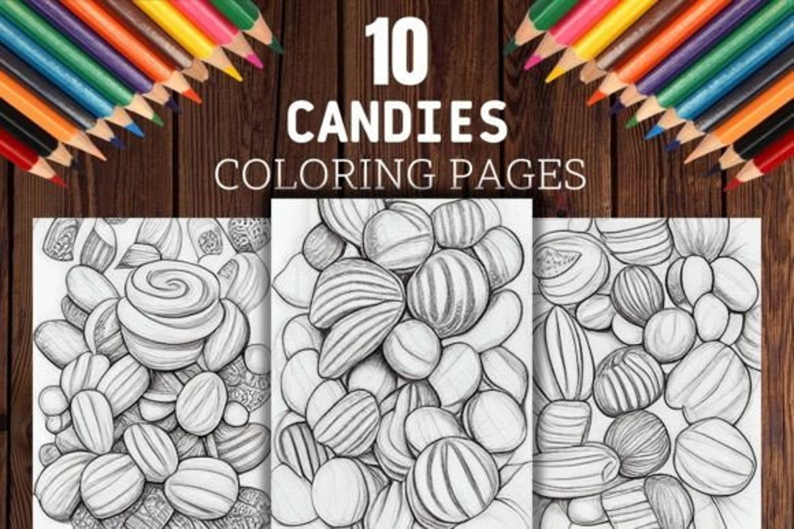 Sweet Candy Coloring Pages, Grayscale Graphics, 10 Pages - Etsy